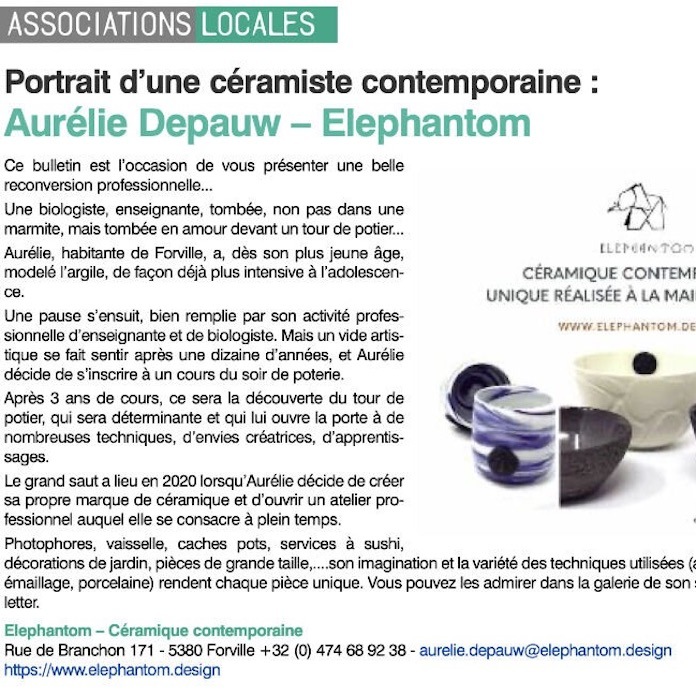 Elephantom Design is highlighted in the local Fernelmont newspaper